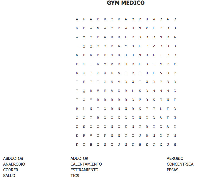 GYM Médico: Sopa de letras GYM MEDICO