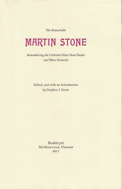 BOOKTRYST: New Book: The Remarkable Martin Stone