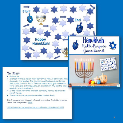 Elementary Matters: Hanukkah Game Board Freebie