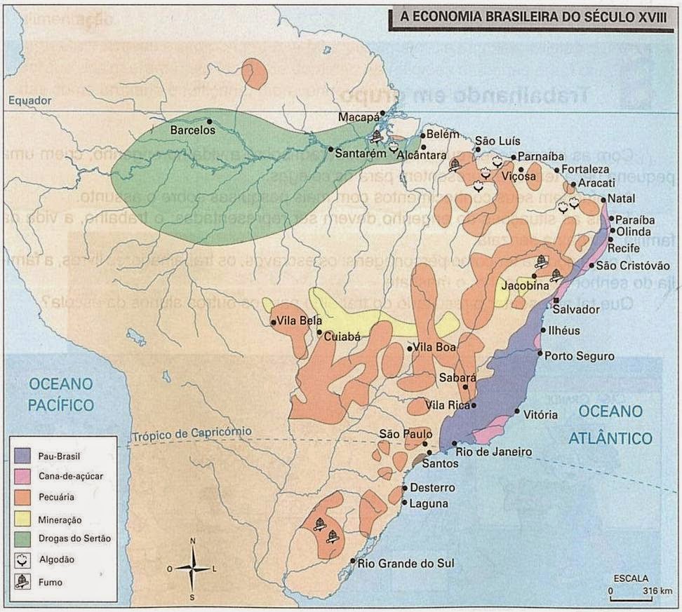 HISTÓRIA: MAPA DA ECONOMIA DO BRASIL COLONIAL