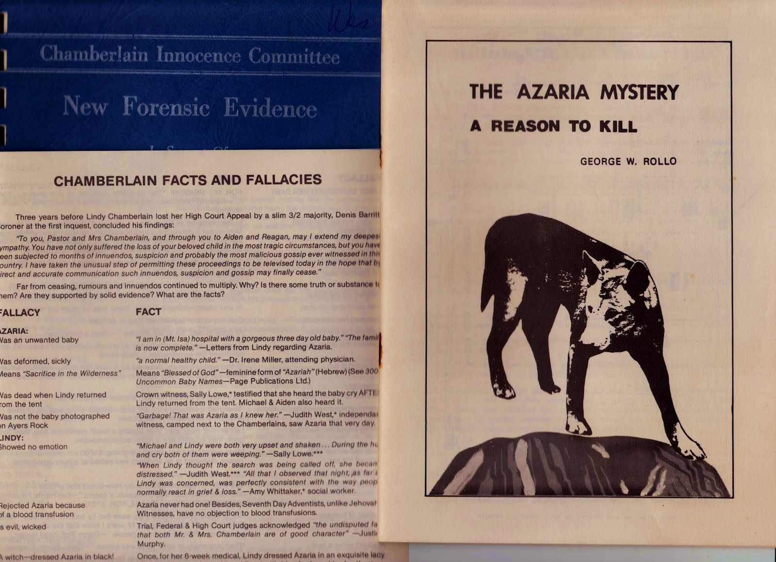 Little Darwin: THE AZARIA CHAMBERLAIN PAPER TRAIL