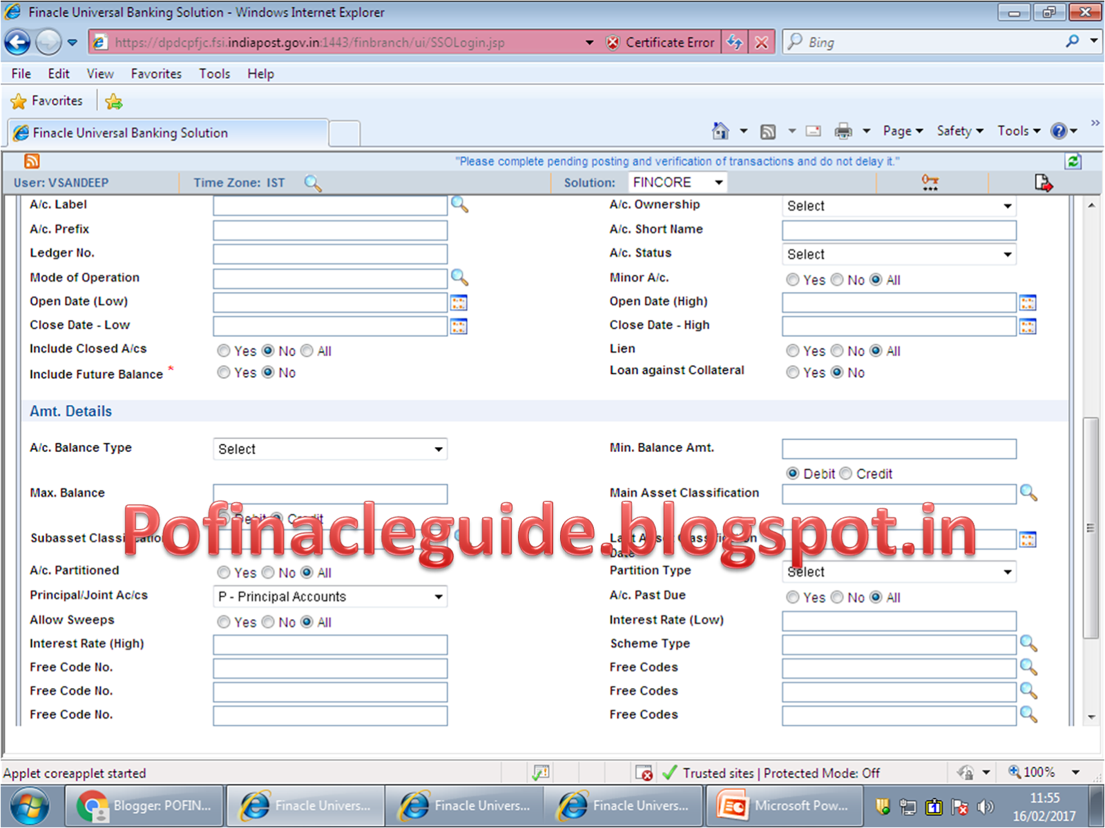 Procedure to view the teller accounts of a particular sol in DOP ...