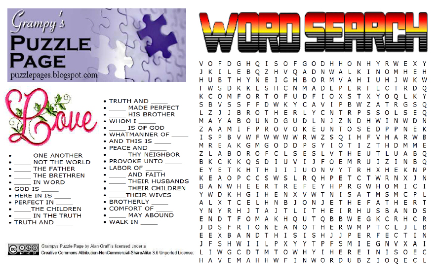 Grampy's Puzzle Page: Word Search: Love