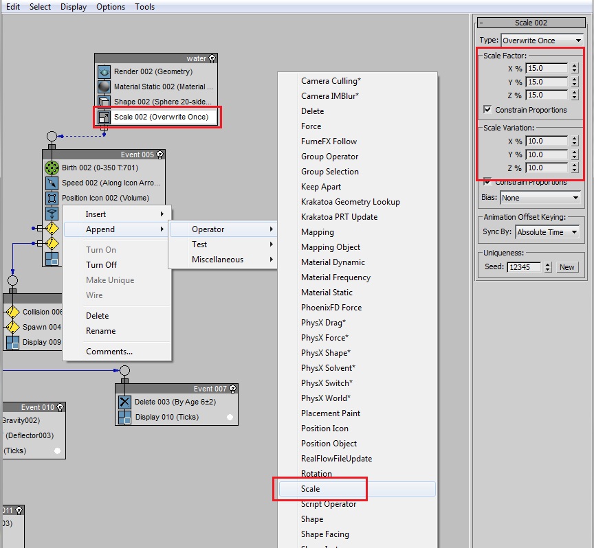 Flowing water effect using pflow in 3ds max p3