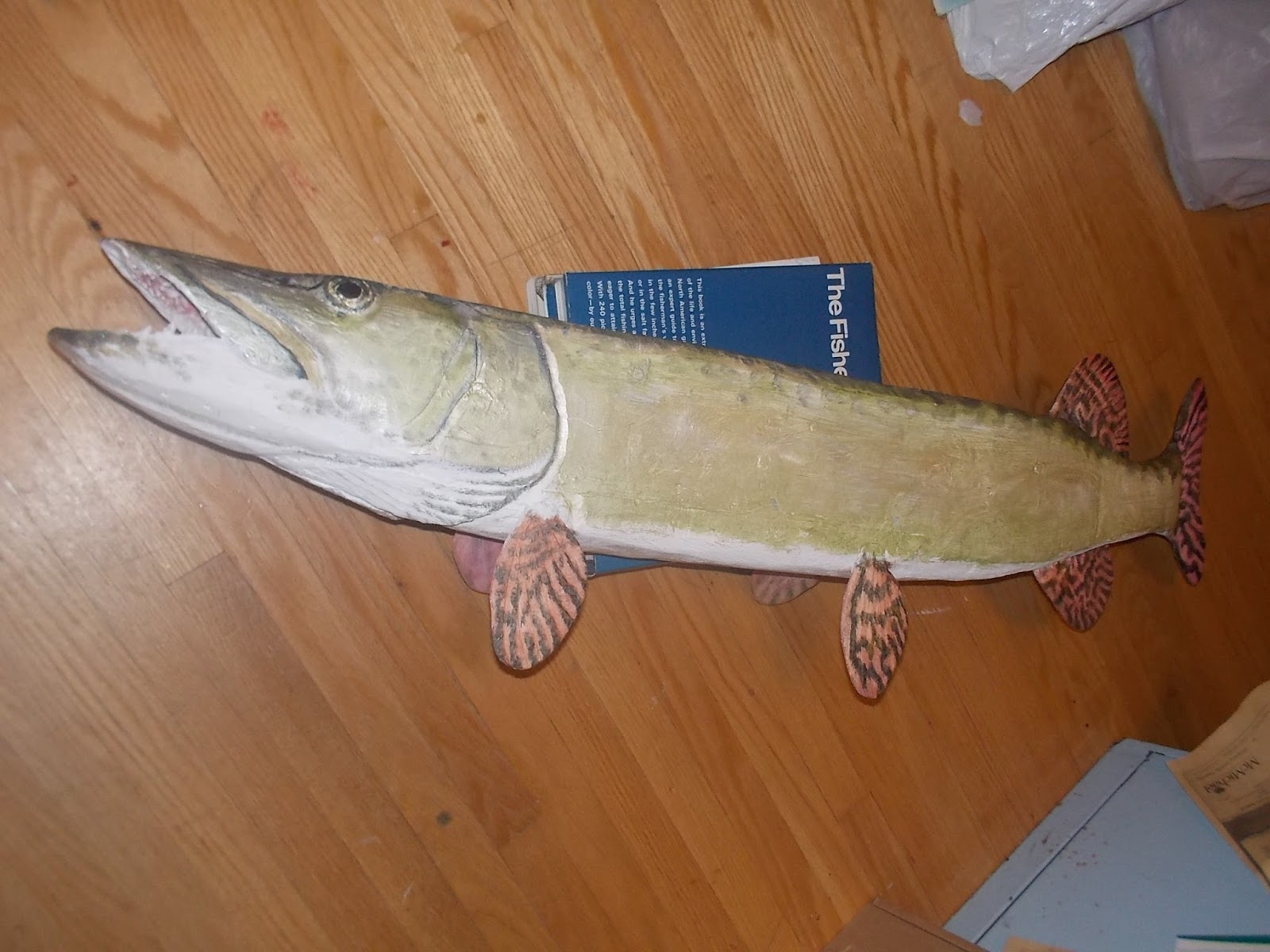 CHARLES WEISS ART: Painting a wood carved PIKE
