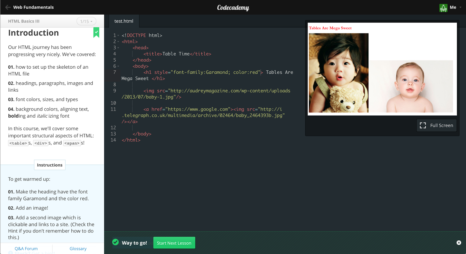 Hey I M Jesslyn Code Academy Html And Css Html Basic Iii