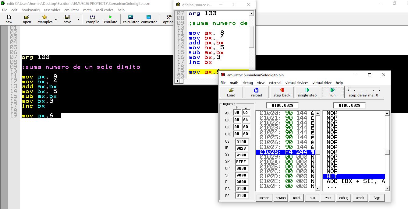 LENGUAJES DE INTERFAZ: suma de un solo digito