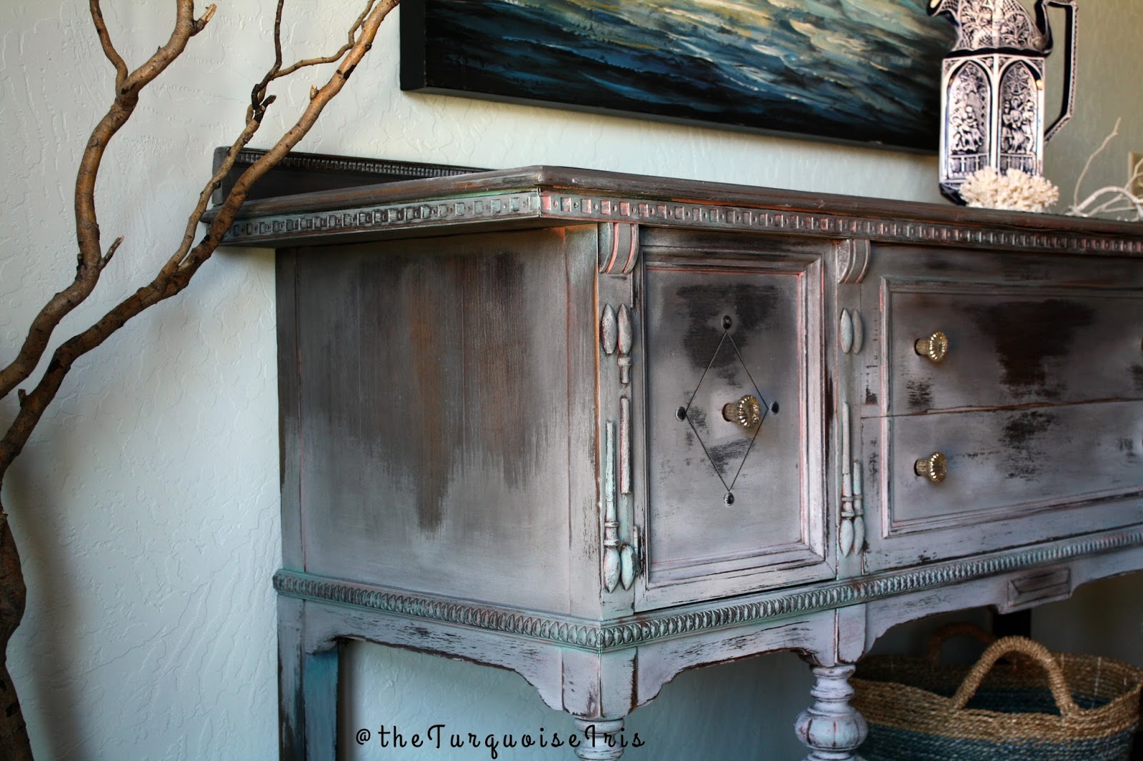 Hand Painted Shades of Grey Antique Buffet in Rustic a Finish & Colour ...