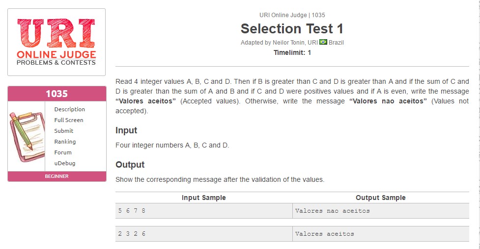 Uri Online Judge Solution 1035 Selection Test 1 Uri 1035 Solution In C C Java Python And