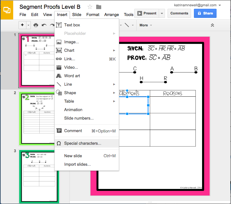 Google/INB Activity for Segment Proofs | Mrs. Newell's Math