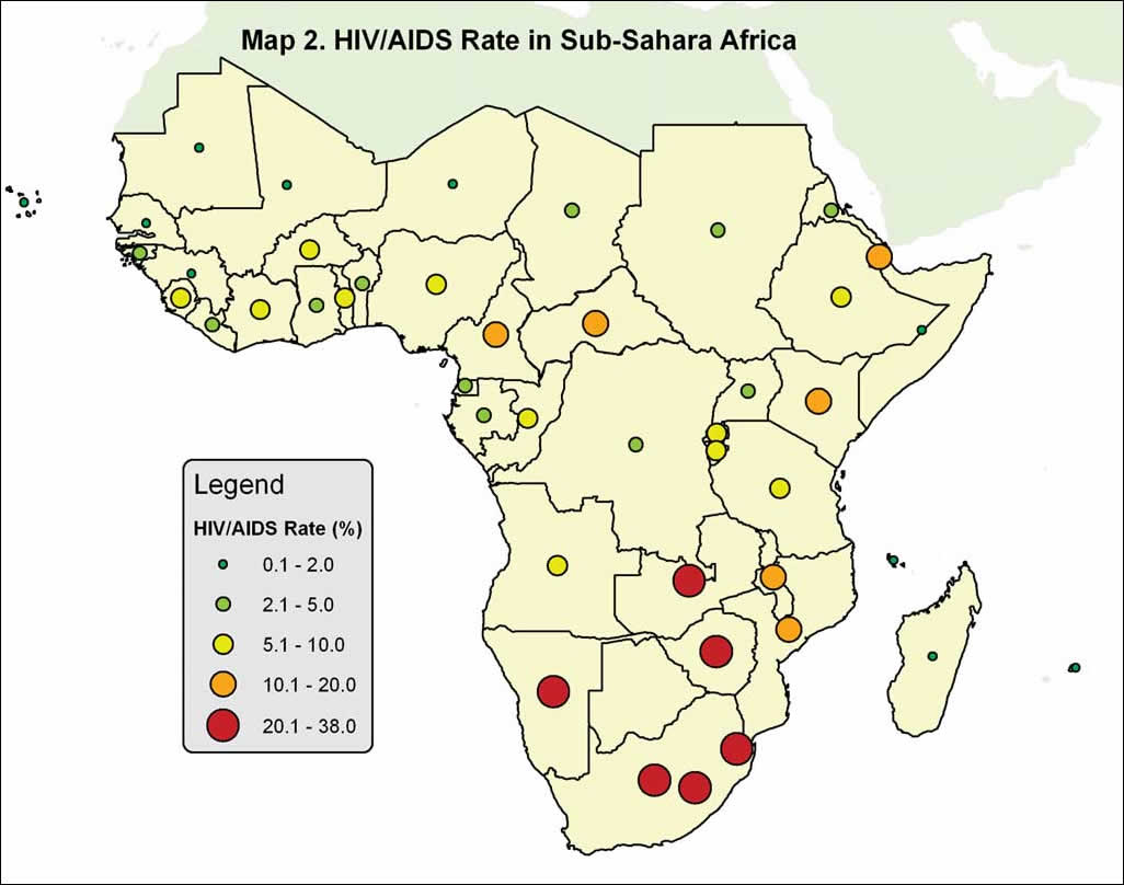 MPH 720: Dot Density map of incidence of HIV/AIDS in Sub-Sahara Africa