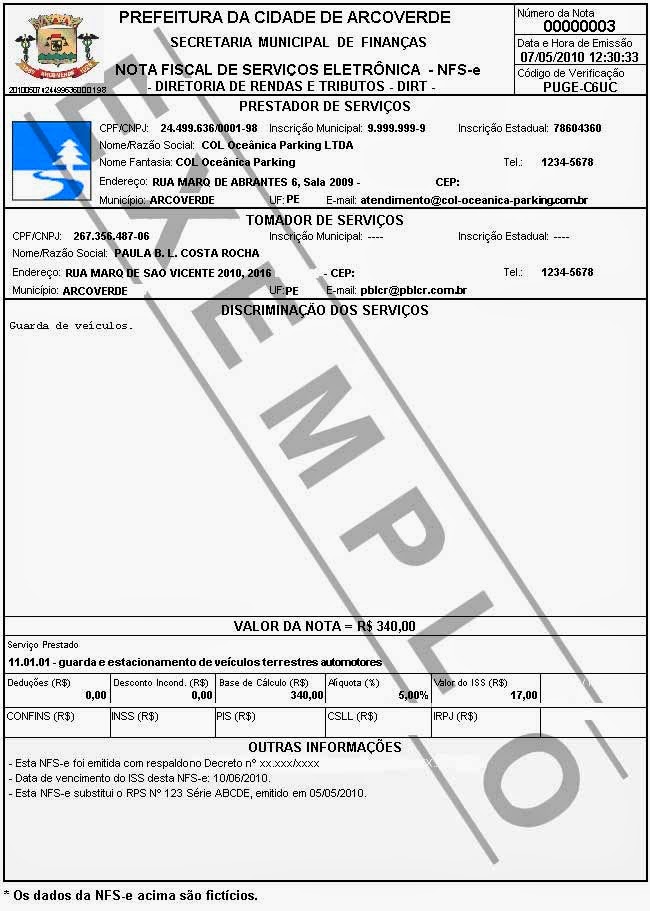 Modelo de nota fiscal para prestadores de serviços ~ Agenda da Economia