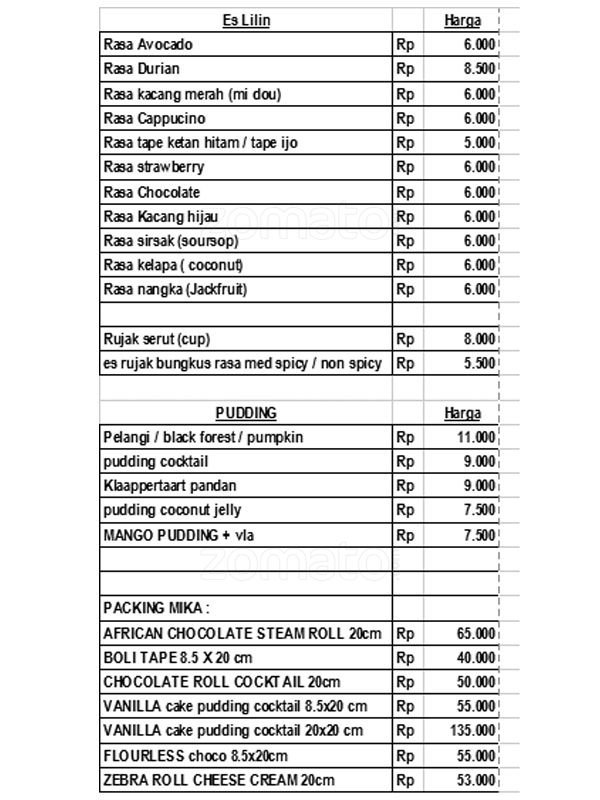 Harga Menu Honey Loaf Kelapa Gading Restoran Kue & Roti