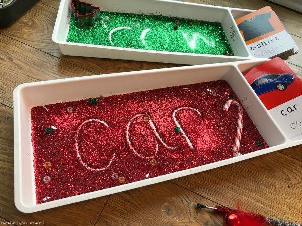 Learning and Exploring Through Play: Christmas Mark Making Glitter Tray