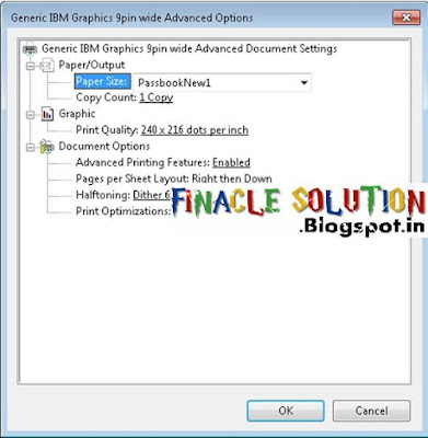 Passbook Printer Setting For DOP Finacle