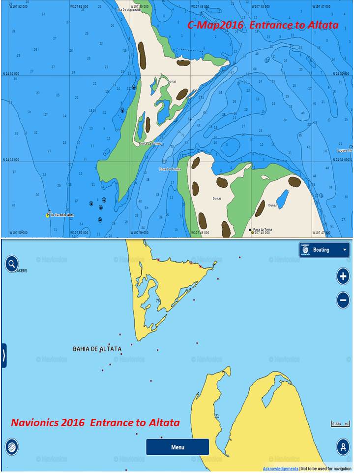 Sailing Pelagia: Mexico charts: C-MAP versus NAVONICS