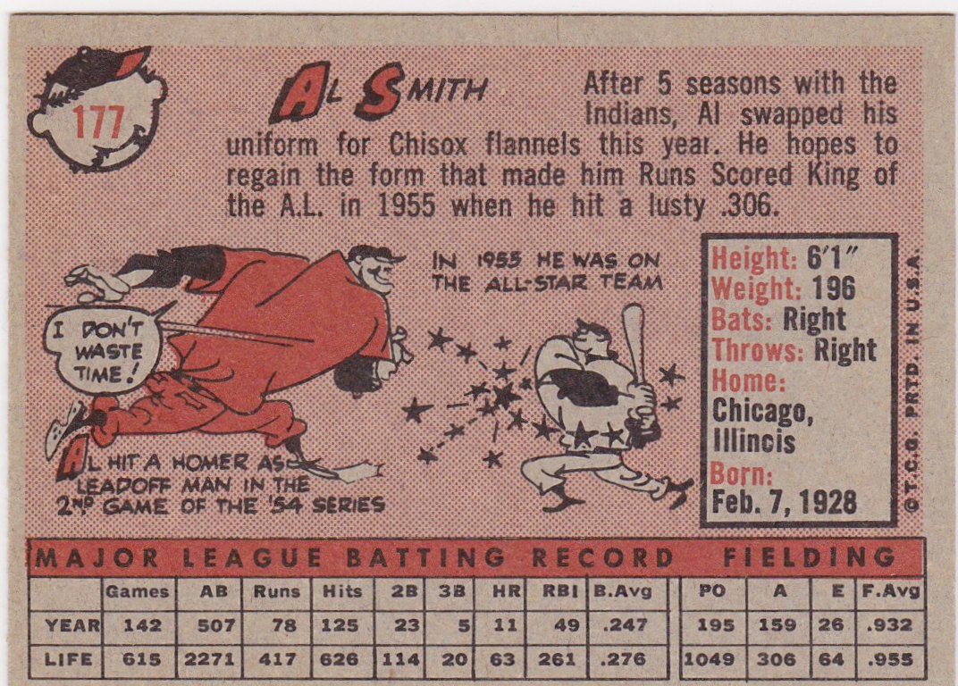 Talking Heads: The Topps 1958 Baseball Set: #177 Al Smith