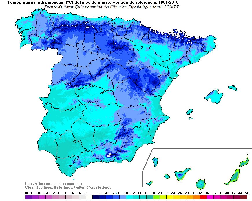 Mapas y gráficos climatológicos: Mapas climatológicos de marzo