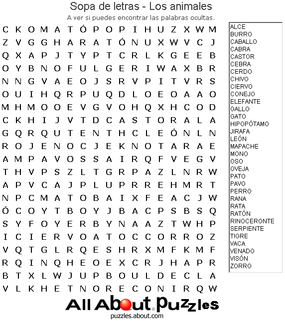 Sopa De Letras De Animales Vertebrados E Invertebrados Para Niños ...