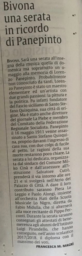 archivio e pensamenti: BIVONA RENDE OMAGGIO A PANEPINTO. Contributi ...