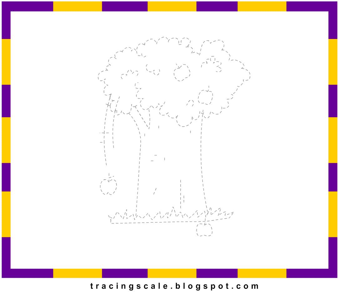Free Tracing worksheet Printable: Apple Tree Tracing