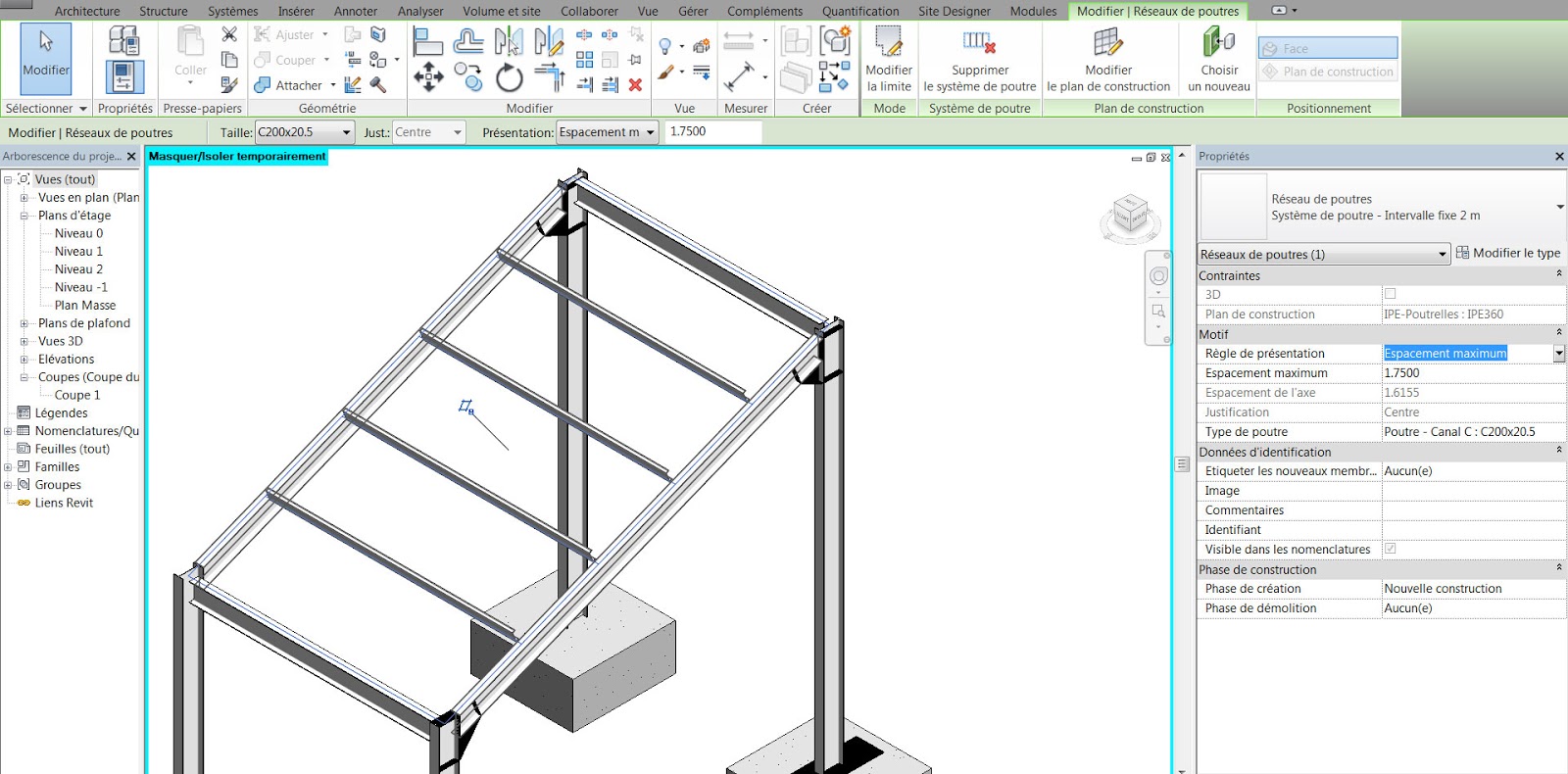 Revit-Mémo: Revit 2015_Structure_Construction métallique_Système de poutres