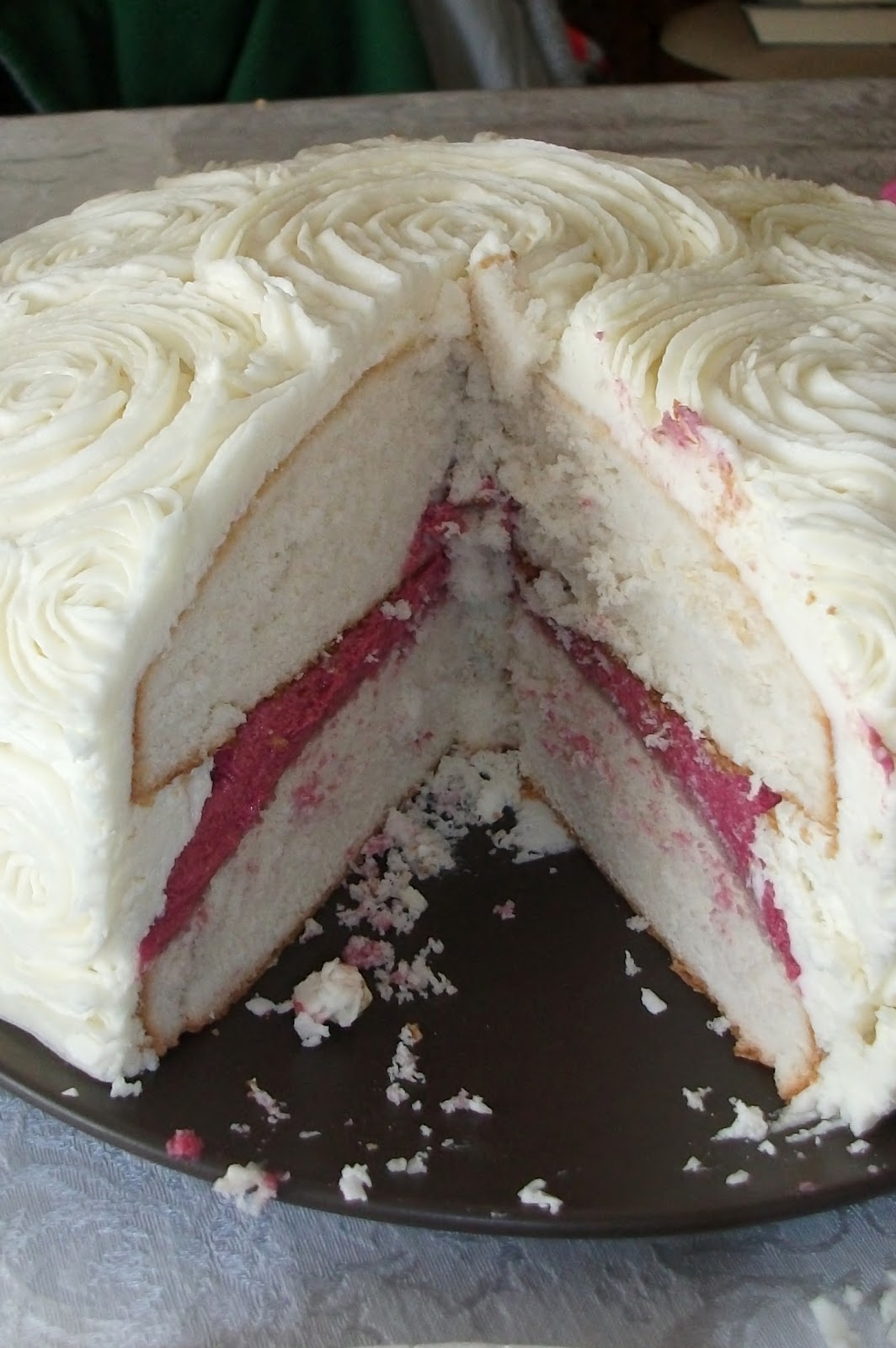 Confections of a Readoholic Mom: White Chocolate Raspberry Rose Cake
