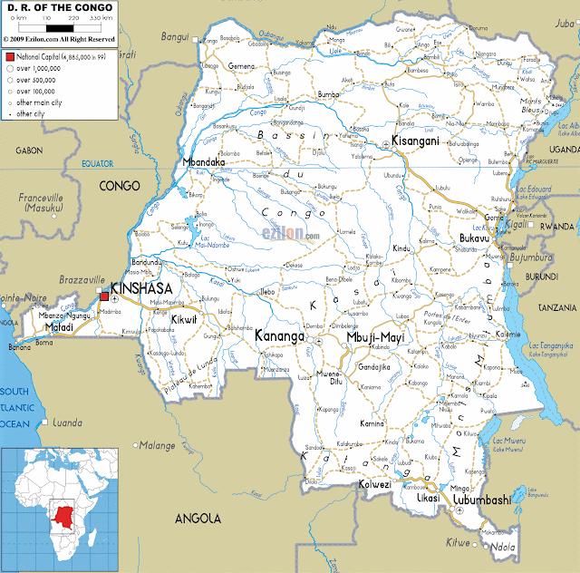 Demokratiske Republik Congo - Geografiske Kort over Den Demokratiske ...