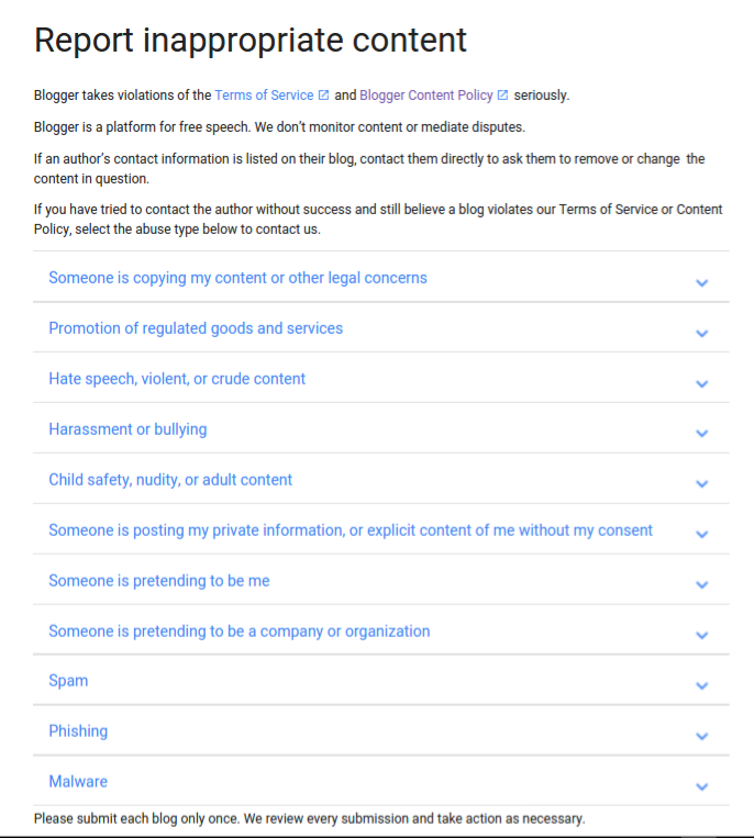 Reporting Illegal Activity In Blogger Blogs