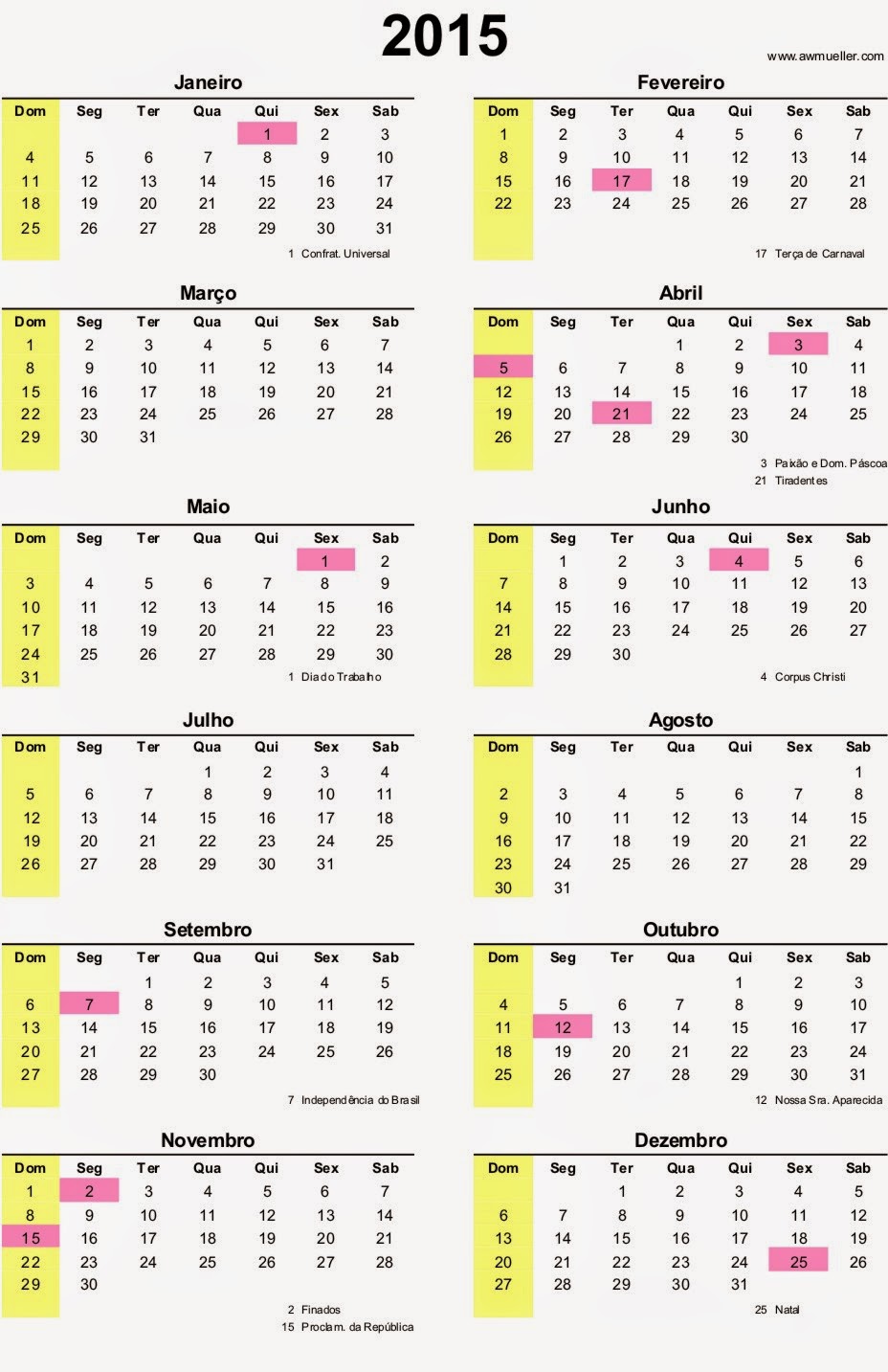 Calendario 2015 Para Imprimir