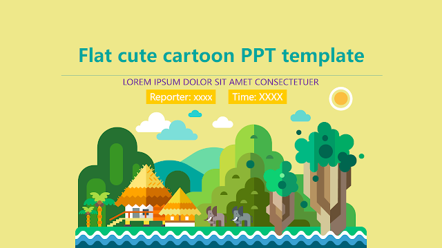 Flat cute cartoon PPT template - Template PowerPoint Free