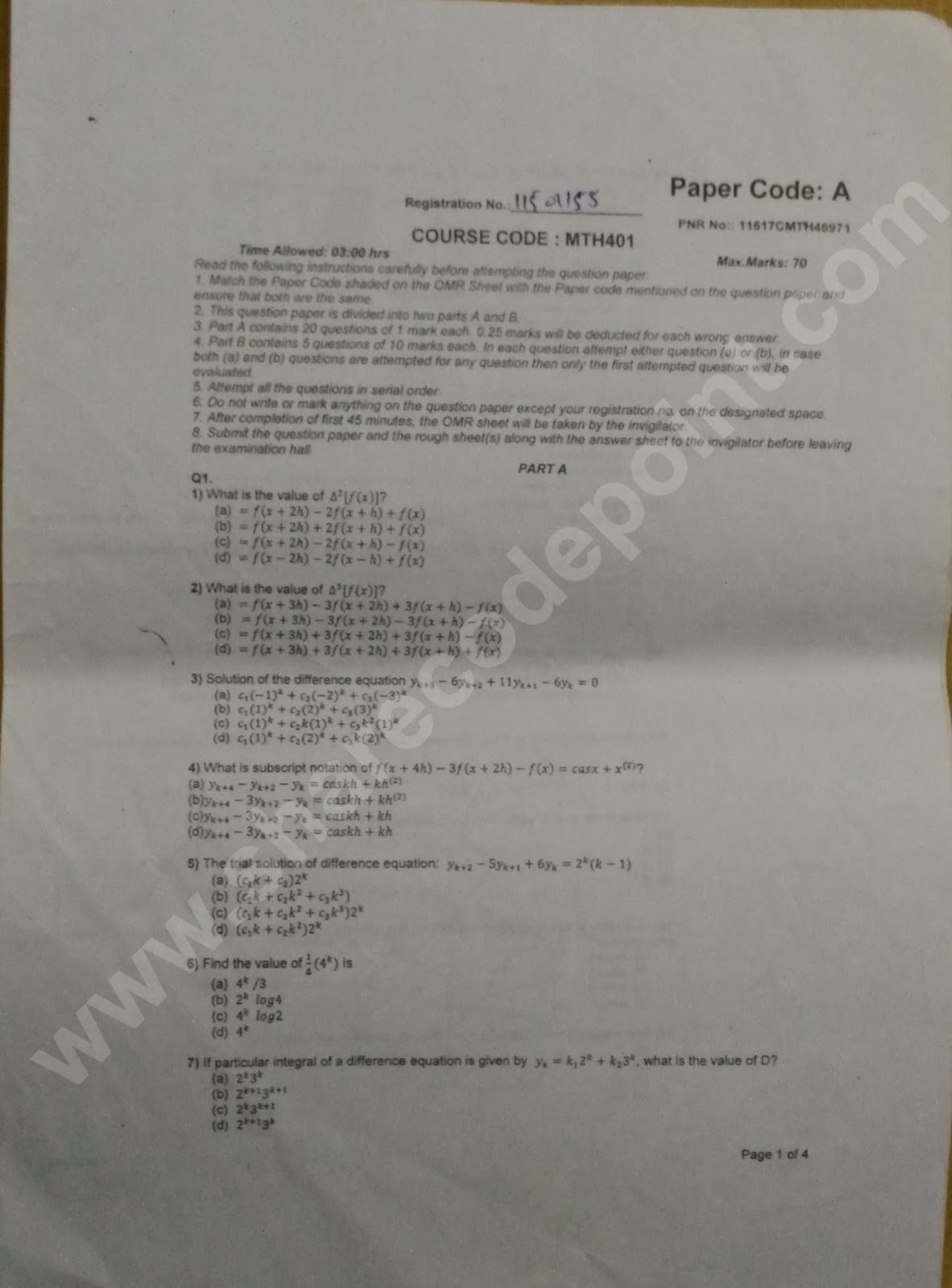 Mth401 Discrete Mathematics Reappear End Term Exam Question Paper Discrete Maths Mcq