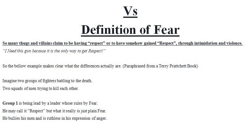 Definition of “Respect” Vs Definition of "Fear"