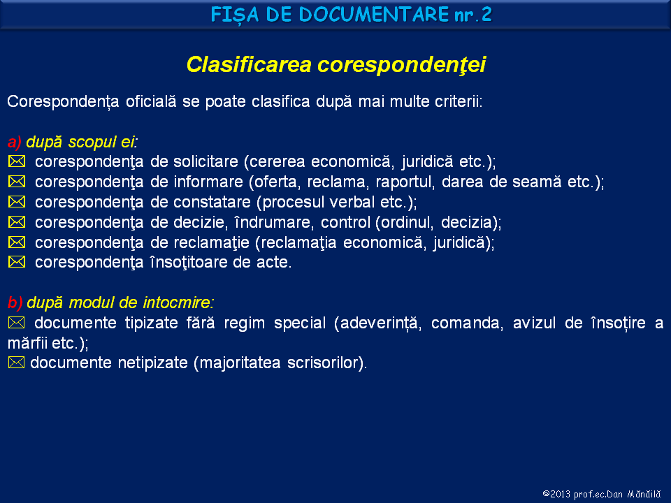 PROFU ECONOMIST: Corespondența în Administrație