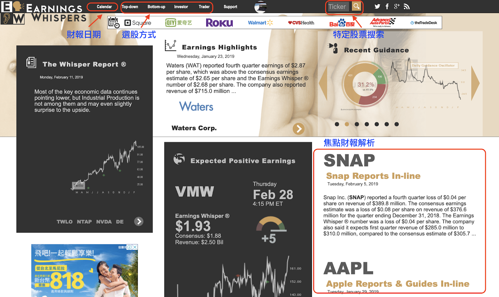 美股好用工具文系列~財報公布前的必備網站earningswhispers，美股財報發布一向影響股價甚鉅，也許你不擅長財報分析，但至少要知道財報 ...