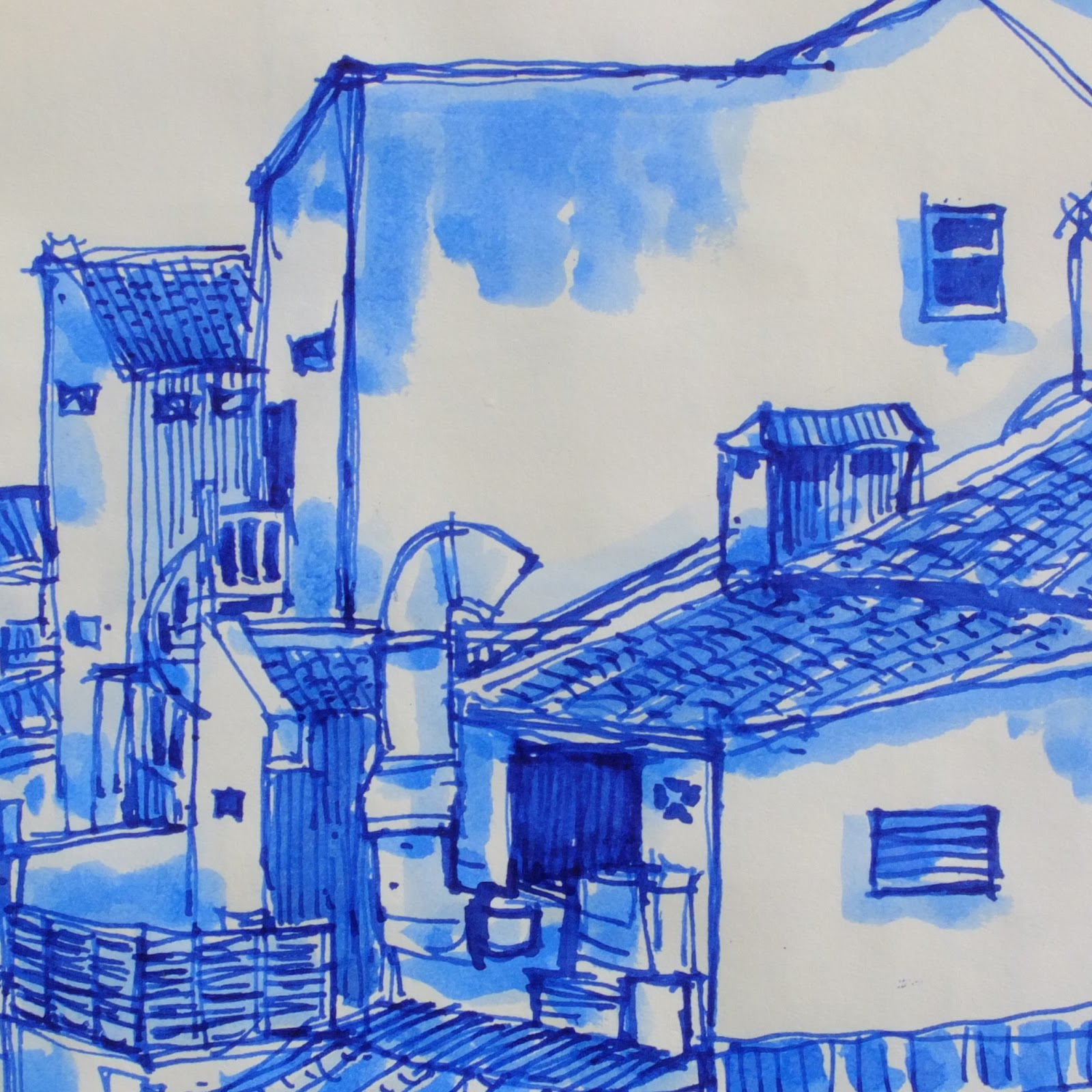 Urban Sketchers Singapore : Daler Rowney Blue Ink Sketches Series 1