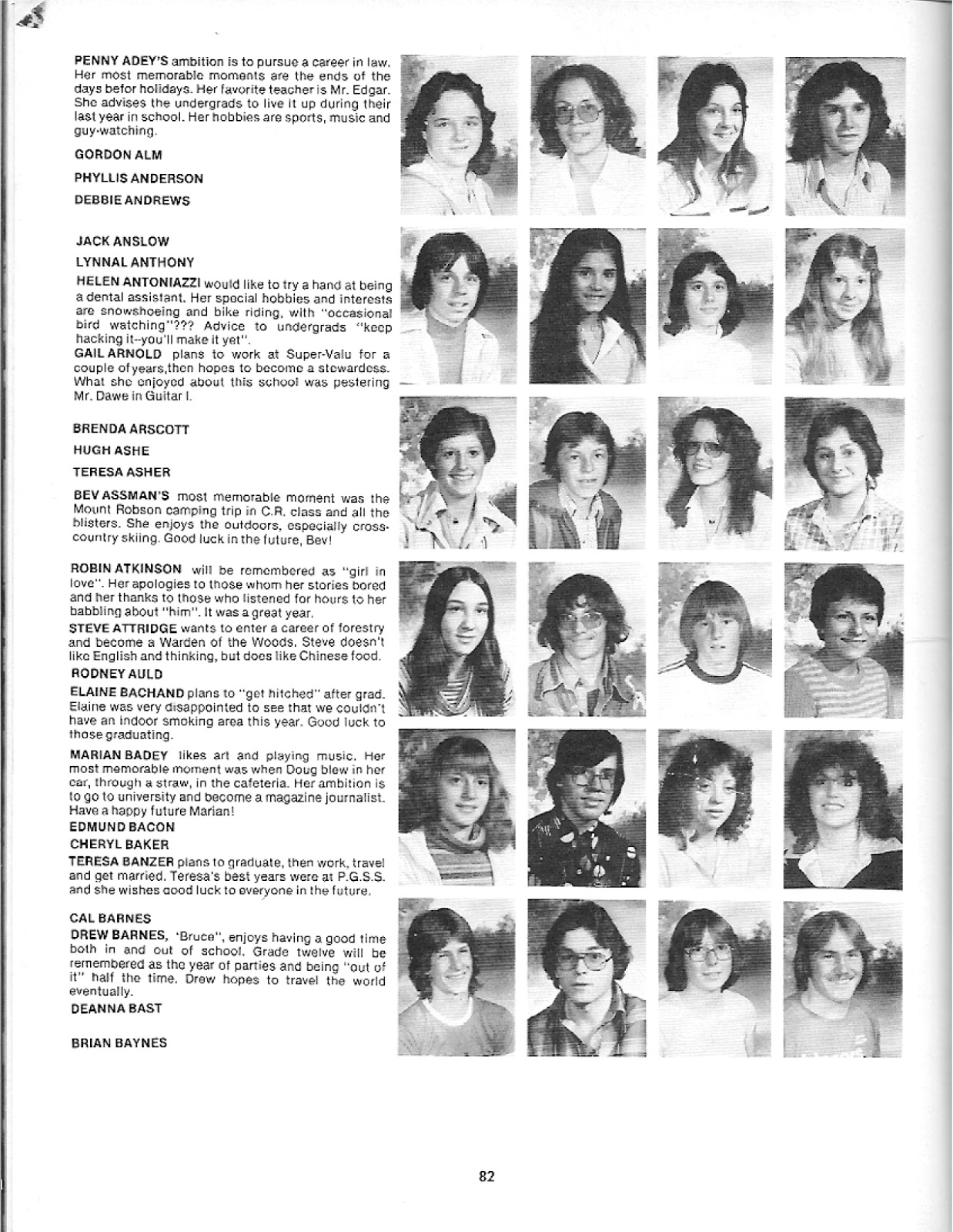 Prince George Senior Secondary Class of 1979: 1979 Yearbook Student Photos