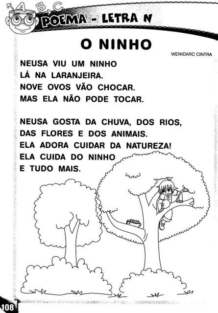 Poema e atividades com a letra N. - Aprender e Brincar