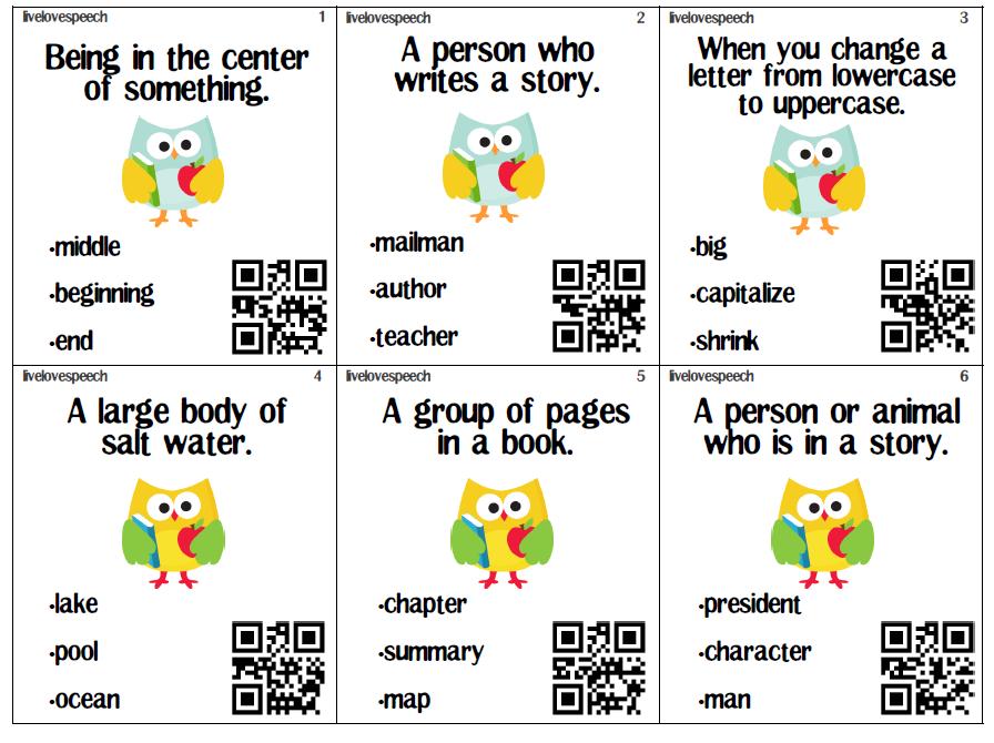 Live Love Speech: QR Codes: School Time Owl Vocabulary {NEW Activity}