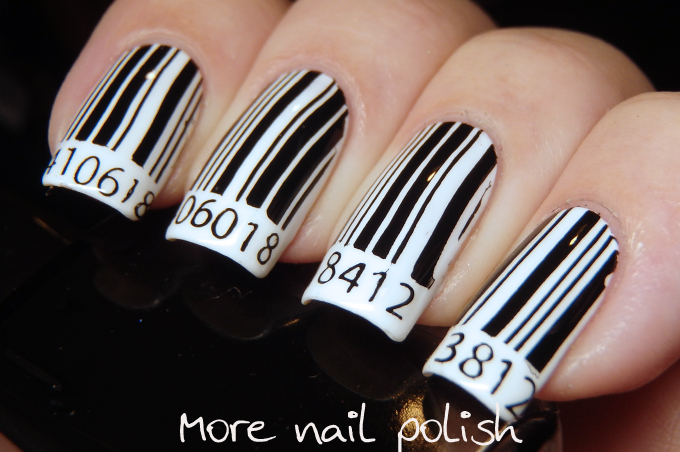 Price check on this black and white mani - bar code nail art ~ More ...
