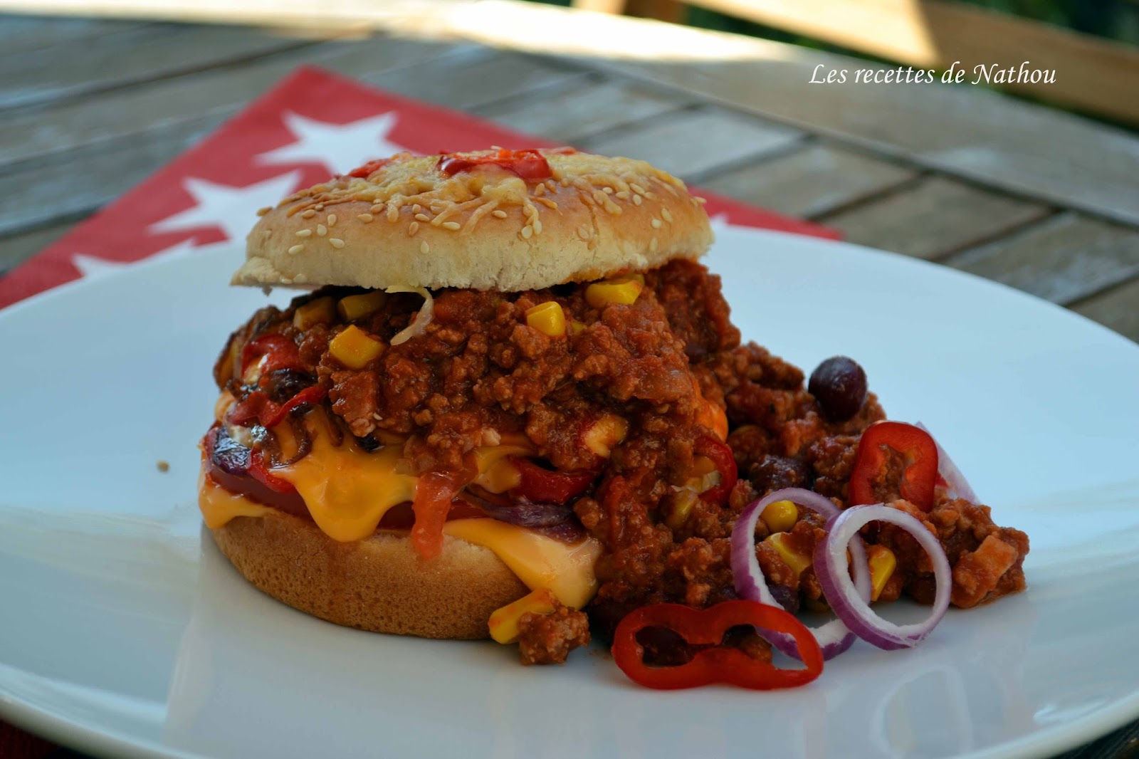 Ma cuisine au fil de mes idées...: Burger au chili con carne, tomates ...