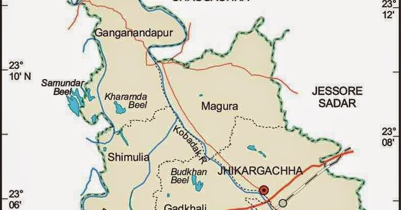 Jhikargachha Upazila Map, Jessore District, Bangladesh
