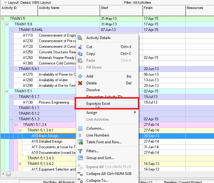 Export Schedule From Primavera P6 To Excel Export Schedule From Primavera P6 To Excel
