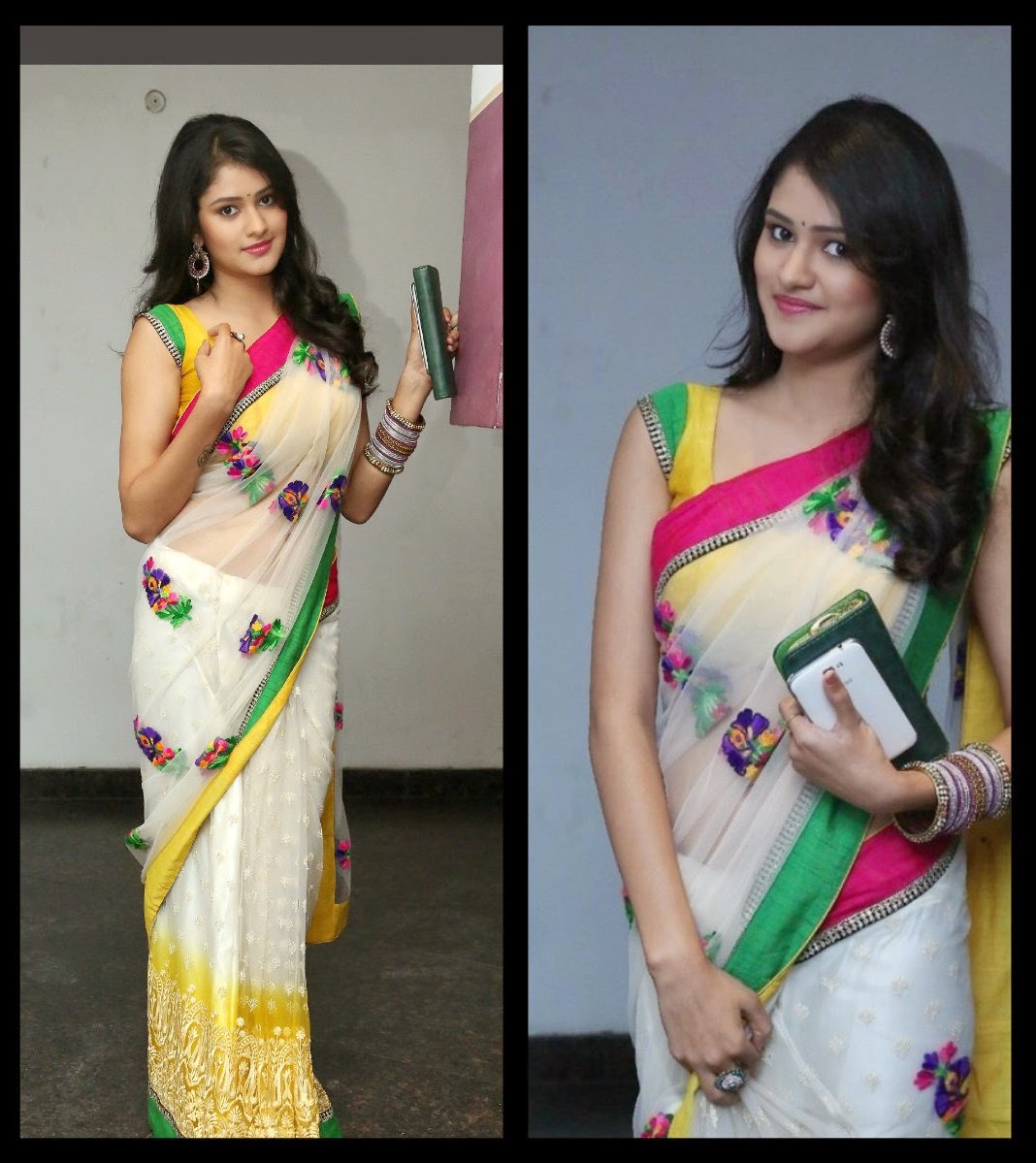Bollywood Actress Saree Collections: Kushi In White And Yellow Double ...