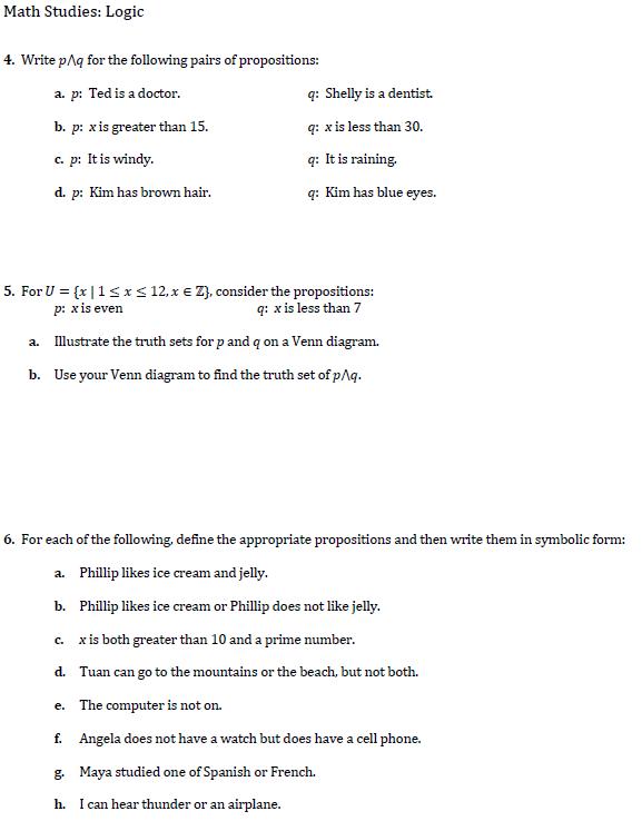 Southwest Math Studies Page: Probability and Logic Worksheets
