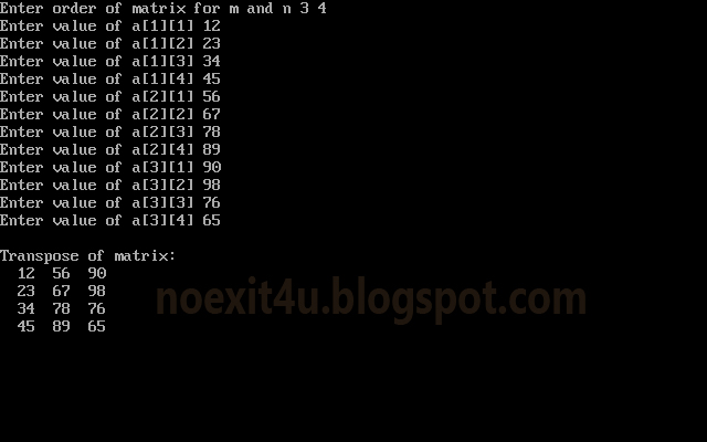 C Program To Find Transpose Of A Matrix ~