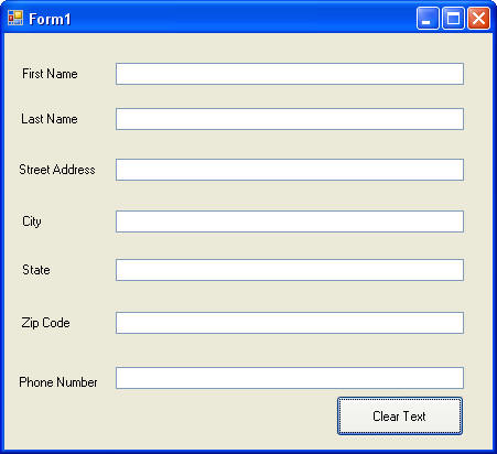 codeproject: How to clear all TextBoxes on a Form in VB.net