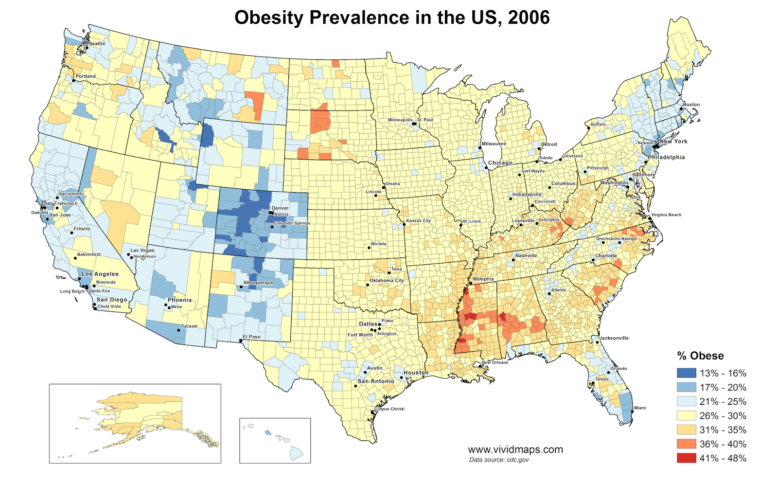 Obesity prevalence in the United States - Vivid Maps