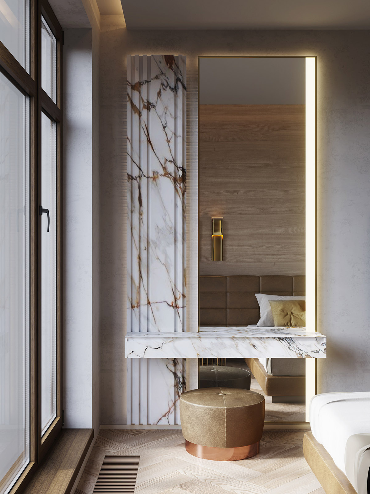 Diseño de interiores con combinaciones de mármol y madera