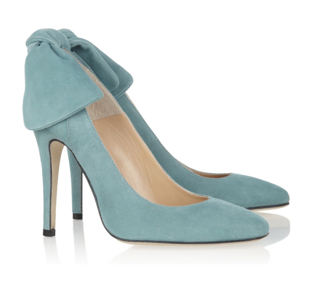 Carven Baby Blue Bow Embellished Suede Pumps